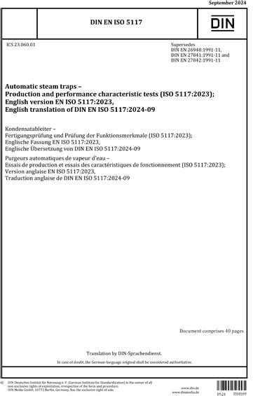 DIN EN ISO 5117 2024 Automatic Steam Traps Production And