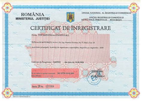 Certificat De Inregistrare Sc Top Services And Events Srl