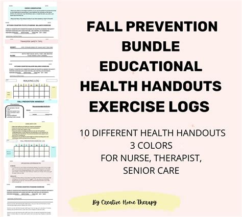 Fall Prevention Bundle Educational Health Handouts Therapist Nurse Patient Care Senior Exercise