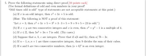 Solved 5 Prove The Following Statements Using Direct Proof Chegg Com