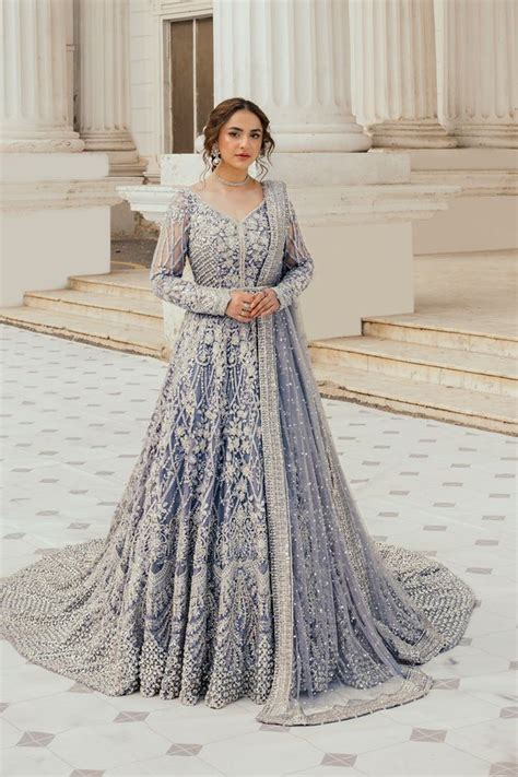 Pakistani Bridal Dress In Ice Blue Pishwas Frock Style Pakistani