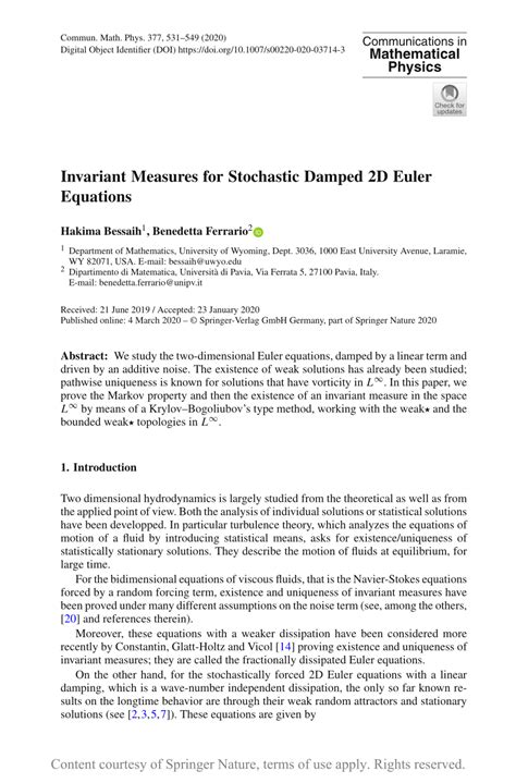Invariant Measures For Stochastic Damped 2d Euler Equations Request Pdf