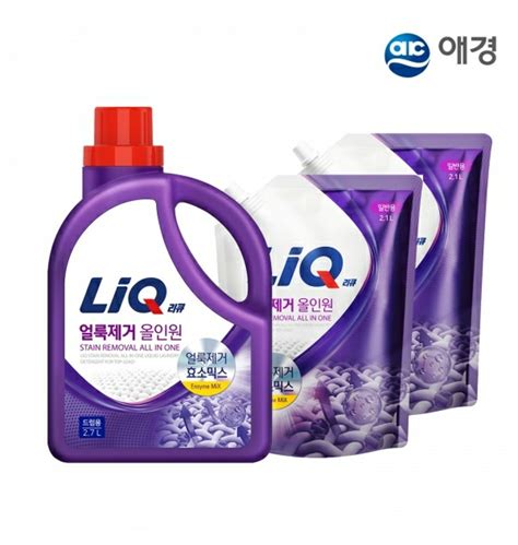 애경 리큐 얼룩제거 올인원 액체세제 용기 27l 1개리필 21l 2개 드럼 티몬