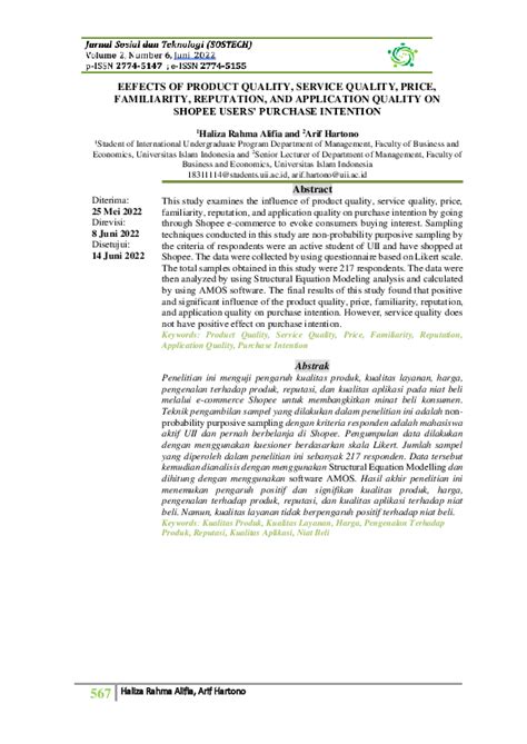 Pdf Eefects Of Product Quality Service Quality Price Familiarity Reputation And