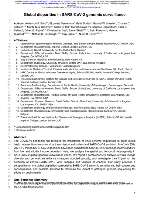 Pdf Global Disparities In Sars Cov 2 Genomic Surveillance