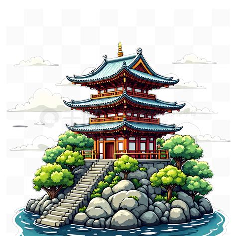 宝塔免抠元素 卡通水彩岛上的卡通宝塔 素材免费下载 3000像素 Psd格式 编号71136795 千图网
