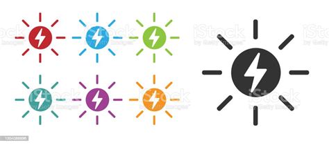 黑色太陽能電池板圖示隔離在白色背景上太陽與閃電符號設置圖示五顏六色向量向量圖形及更多乾淨圖片 乾淨 光 全景 Istock