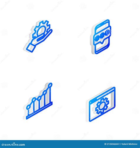 Set Isometric Line Mobile And Password Hand Settings Gear Pie Chart Infographic And Browser