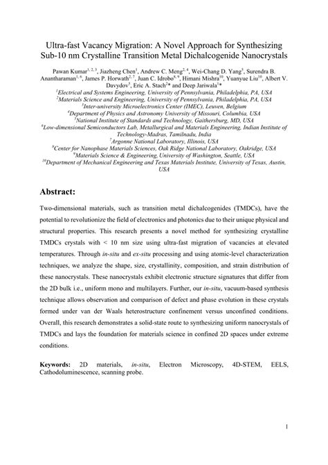 Pdf Ultra Fast Vacancy Migration A Novel Approach For Synthesizing Sub 10 Nm Crystalline