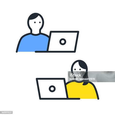 간단한 벡터 아이콘 일러스트레이션 세트 자료는 Pc를 운영하는 젊은 남녀 스피드 데이트에 대한 스톡 벡터 아트 및 기타 이미지