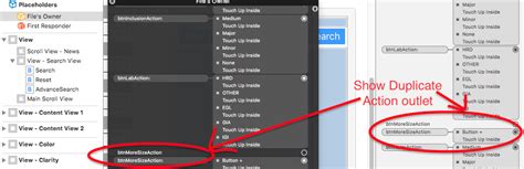 ios show duplicate action outlet stack overflow