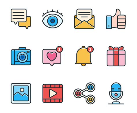 Social Media Action And Reaction Full Color Icons Vector Art And Graphics