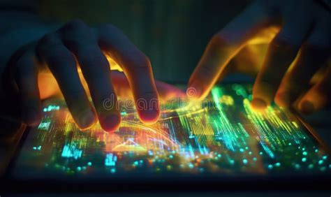 Futuristic Digital Interface Interaction With Glowing Data