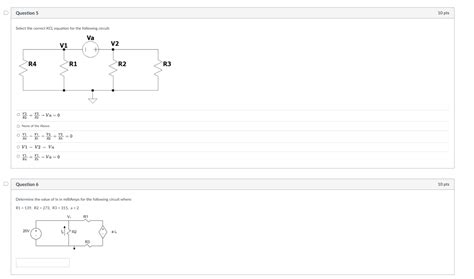 solved question 5 10 pts select the correct kcl equation for