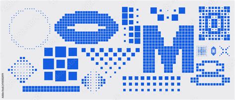 Simple Abstract Shape Set Geometric Blue Pixel Art Bitmap Ideal For