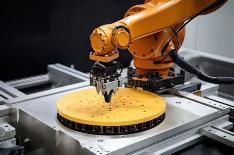 Robot Arm Picks Up Tool Then Places It In Required Position For Industrial Assembly Stock