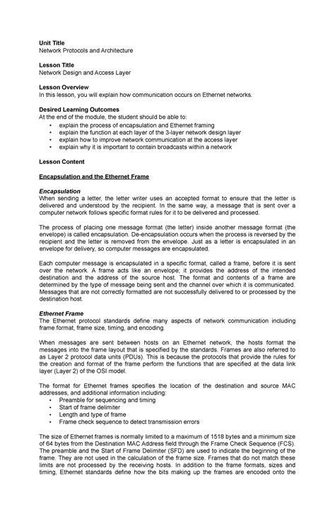 Module Network Design And The Access Layer Unit Title Network Protocols And Architecture