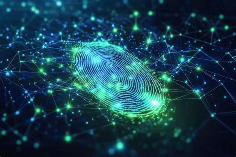 Glowing Fingerprint Communicating With Network Represents Biometric Security Stock Image Image