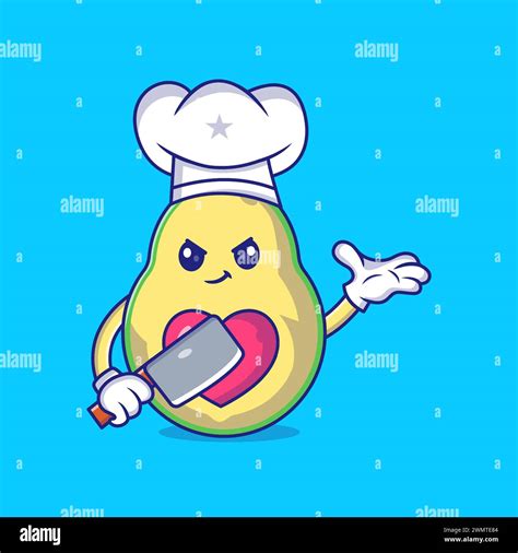 Cute Avocado Holding Hammer Mascot Character Vector Icon Illustration