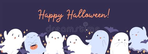 Cute Halloween Set Funny Autumn Pumpkin Cat Ghost Spider And Web Cauldron Happy Bat Kawaii