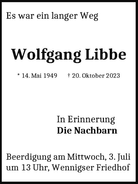 Traueranzeigen Von Wolfgang Libbe Trauer Anzeigen De