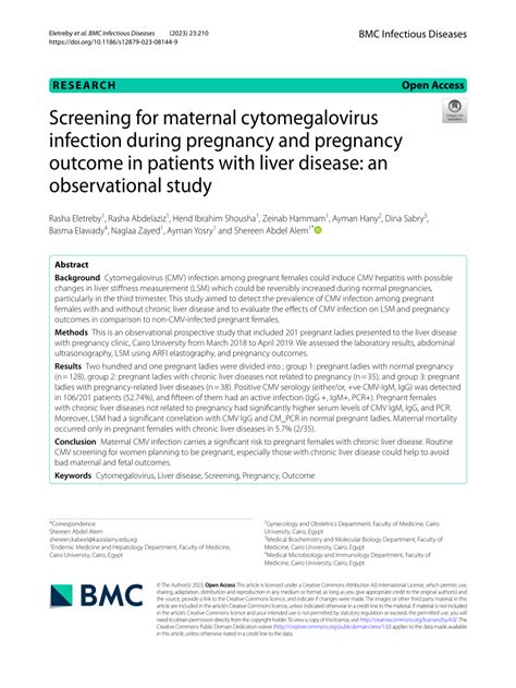 Pdf Screening For Maternal Cytomegalovirus Infection During Pregnancy