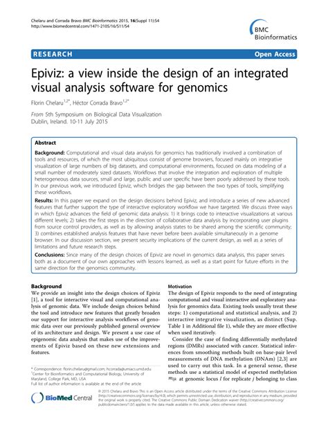 Pdf Epiviz A View Inside The Design Of An Integrated Visual Analysis Software For Genomics