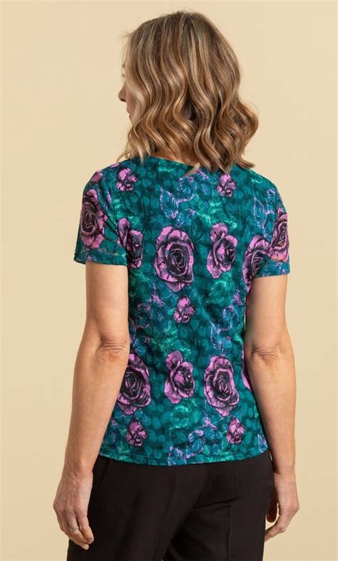 Anna Rose Floral Printed Mesh Top In Green Klass
