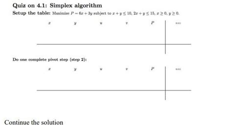 Quiz On Simplex Algorithm Setup The Table Chegg Com