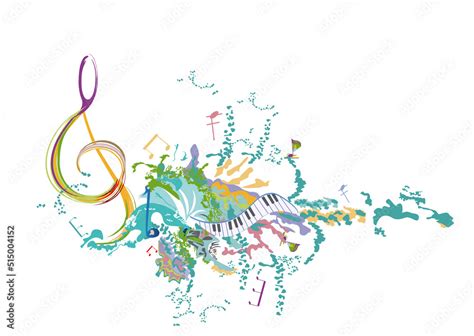 Abstract Musical Design With A Treble Clef And Colorful Splashes Notes