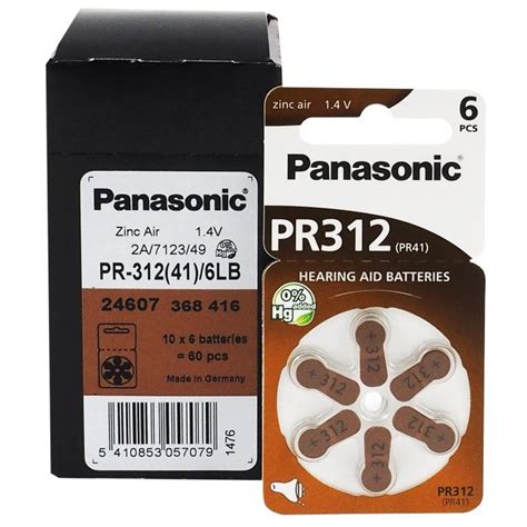 60 x baterie do aparatów słuchowych Panasonic 312 PR312 PR41