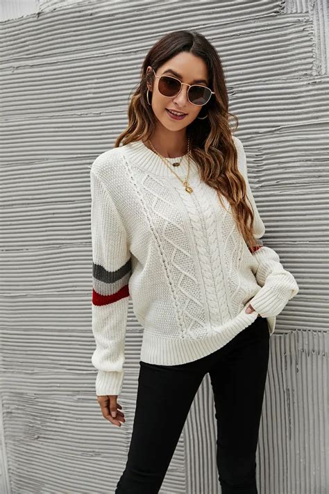 Striped Crew Neck Knit Sweater Casual Long Sleeve Loose Fall Temu