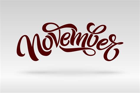 November Typography Modern Brush Calligraphy Word On Light Isolated