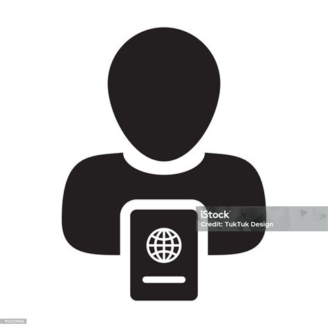 남자 사람 프로필 아바타 기호로 국제 정체성과 문양 그림에서 여행에 대 한 여권 아이콘 벡터 검은색에 대한 스톡 벡터 아트 및