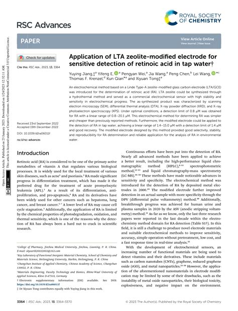 Pdf Application Of Lta Zeolite Modified Electrode For Sensitive Detection Of Retinoic Acid In
