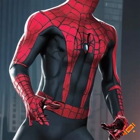 Powerful Superhero In Black And Red Spiderman Suit On Craiyon