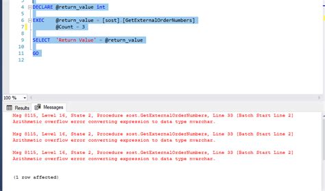 Sql Stored Procedure Error Arithmetic Overflow Error Converting