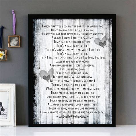 Touch My Body Mariah Carey Framed Lyrics Wall Art Design