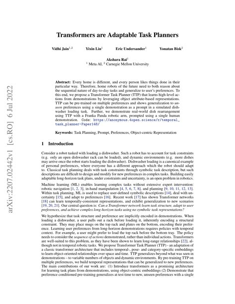 Pdf Transformers Are Adaptable Task Planners