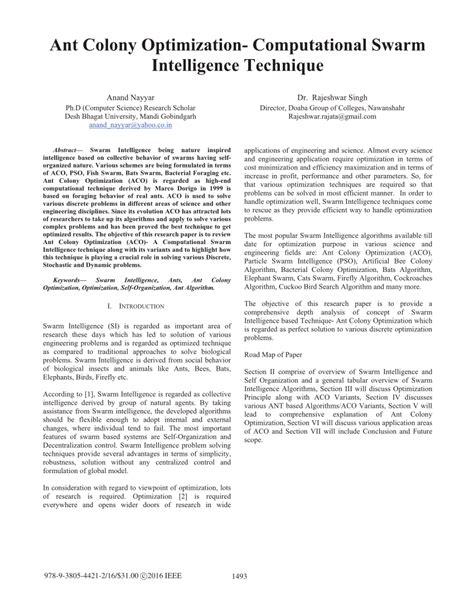 PDF Ant Colony Optimization Computational Swarm Intelligence Technique