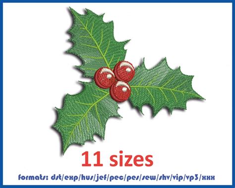 Machine Embroidery Christmas Holly Berry Design 11 Sizes And Etsy
