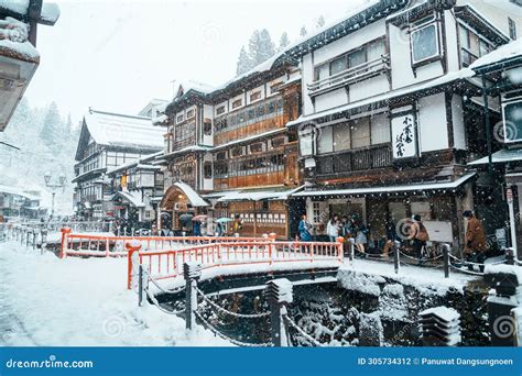Beautiful Ginzan Onsen With Snow Fall In Winter Season Is Most Famous