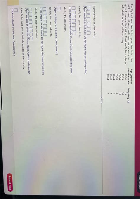 Solved 20 Identify The Lower Class Limits Upper Class Limits Class Age Course Hero Solved 20 Identify The Lower Class Limits Upper Class Limits Class Age Course Hero