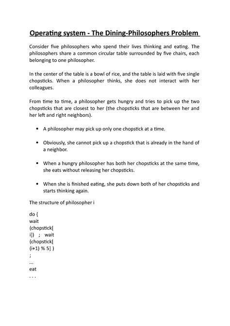 Operating System The Dining Philosophers Problem The Philosophers