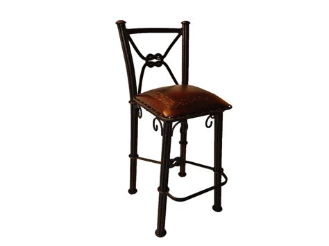 2 Tooled Leather Western Iron Barstool With Back