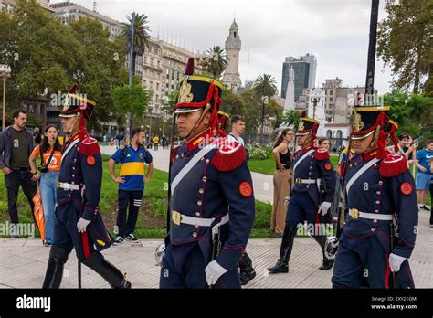 The Military Honor Guard Marching From The Tomb Of San Martin In The