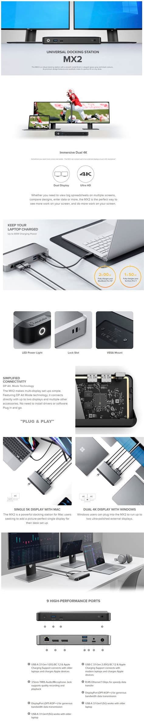 Alogic Mx Usb C Dual Display Docking Station With W Power Delivery Duprmx Ww