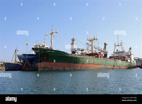 Cargo Ships Docked In The Red Sea Port Of Massawa In Eritrea Stock