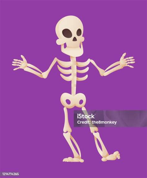 재미있는 만화 해골은 그의 손을 확산 벡터 뼈 문자입니다 인간의 뼈 그림 골격입니다 색상 배경에 죽은 사람 0명에 대한 스톡