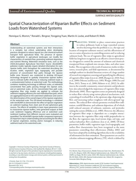 J Of Env Quality 2014 Momm Spatial Characterization Of Riparian Buffer Effects On Sediment